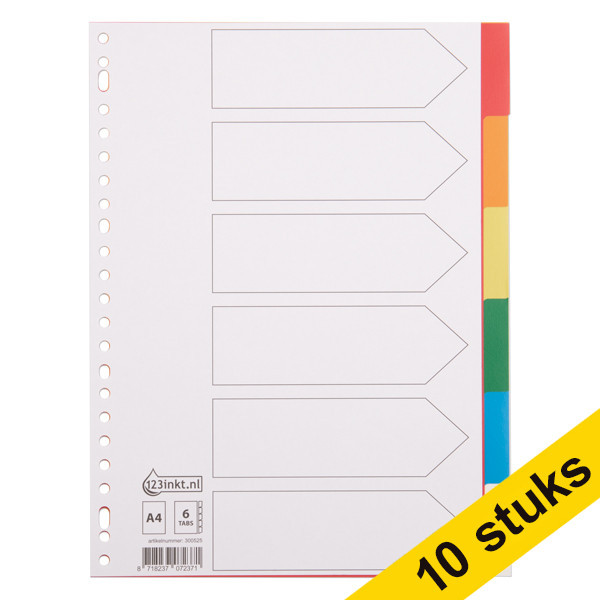 Aanbieding: 10x 123inkt plastic tabbladen A4 gekleurd met 6 tabs (23 ...