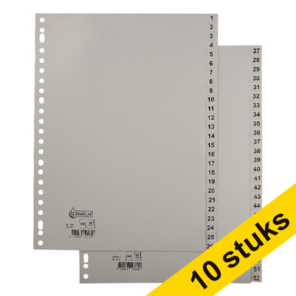 Aanbieding: 10x 123inkt plastic tabbladen A4 grijs met 52 tabs (23 ...