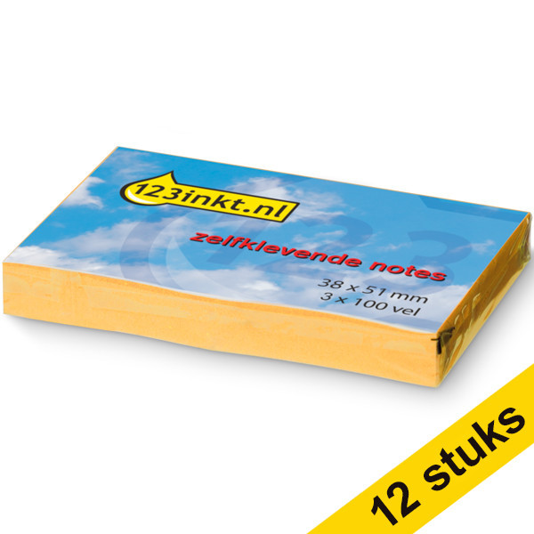 Aanbieding: 12x 123inkt zelfklevende notes oranje 38 x 51 mm (3 blokjes ...