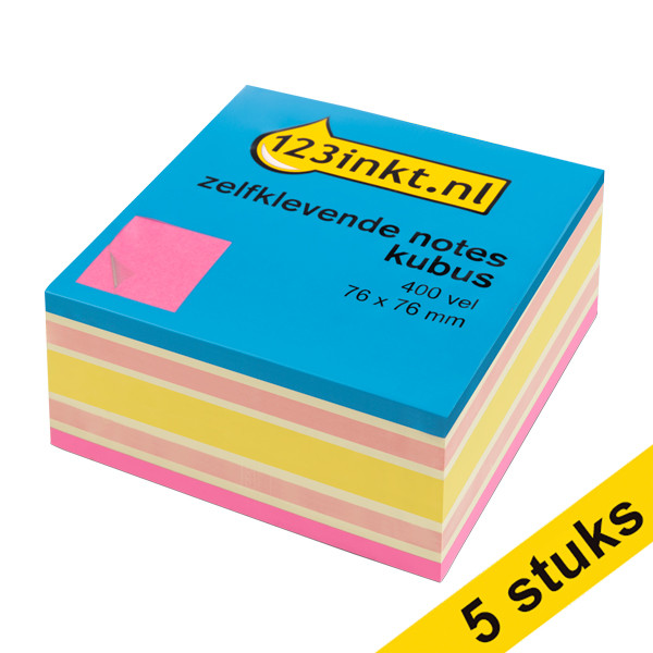 Aanbieding: 5x 123inkt zelfklevende notes kubus neonroze 76 x 76 mm ...