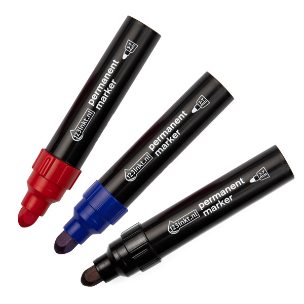 Aanbieding: Set 123inkt permanent markers zwart/rood/blauw (3 - 7 mm ...