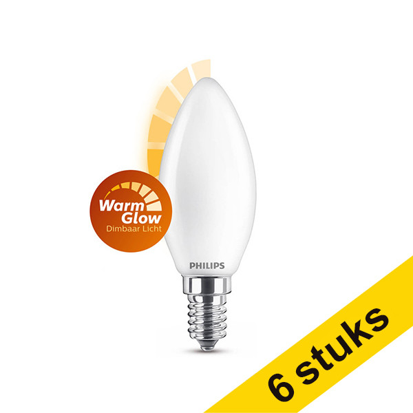 Aanbieding: 6x Philips E14 led-lamp kaars WarmGlow mat dimbaar 3.4W (40W) Philips 123inkt.nl