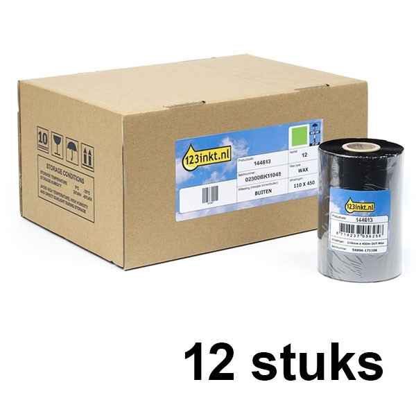 Zebra 2300 wax ribbon (02300BK11045) 110 mm x 450 m (12 ribbons) Zebra ...